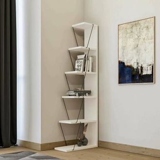 Dmora Regal Mizar 50x22x150 cm Weiß 5 Fächer, Bibliothek