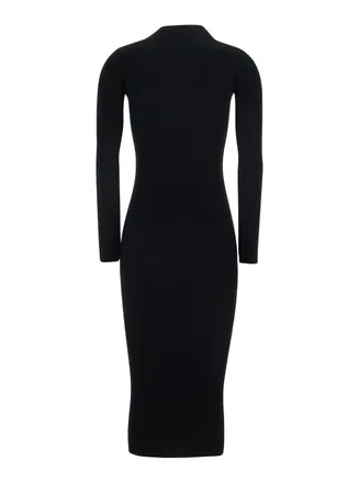 Elisabetta Franchi Ribbed Knit with Ajour Details Dress - Black