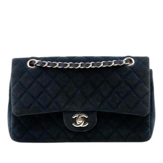 Chanel Sac bandouli&egrave;re matelass&eacute; vintage en velours &agrave; double rabat Pre-owned - Femme - Pre-owned - Bleu - Taille: ONE Size
