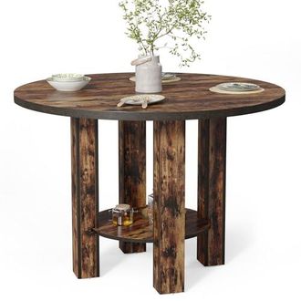 Tribesigns Table ronde pour 4, 100 x 75 cm, bois, rangement intégré, pieds en bois, maison, salle à manger, salon, marron rustique