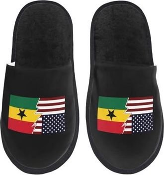Generic Pantoufles En Peluche Drapeaux D&eacute;chir&eacute;s Des &Eacute;tats-Unis Et Du Ghana Chausson Maison Chauds Chaussons Pour Ext&eacute;rieur Unisex Homme M