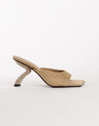 Topshop Octavia Riemchen-Sandalette mit hohem Strassabsatz in Taupe-Neutral