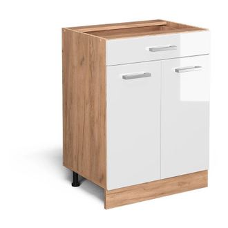 Vicco Meuble cuisine R-Line, Blanc Haute brillance, 60 cm avec tiroir, sans plan de travail Vicco