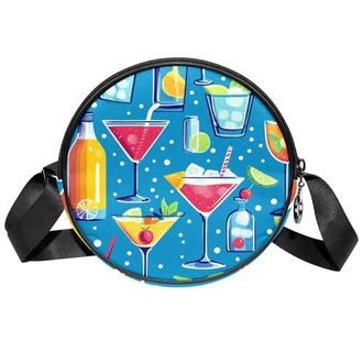 Generic Sac &agrave; bandouli&egrave;re rond pour femme, motif fruits, lunettes, petit sac &agrave; bandouli&egrave;re avec fermeture &eacute;clair, bretelles r&eacute;glables, sac &agrave; main rond d&eacute;contr