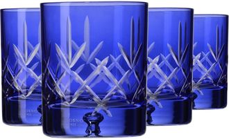 Krosno Whisky-, Bourbon- & Scotchgl&auml;ser 250 ml - 4er Set - Saga Kollektion - Kristallglas - Handgefertigt - Blau, Geschliffen - Geschenk