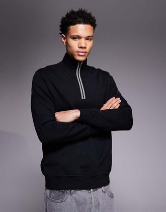 Barbour Rufforth - Sweatshirt in Schwarz mit kurzem Rei&szlig;verschluss