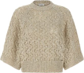 Brunello Cucinelli Femme, Pulls, Beige, Taille: 36 FR Pull en Maille &Eacute;blouissante