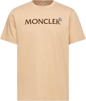 Moncler Moncler Flocked Logo Cotton T-shirt, Men, Beige, Size: 3xl