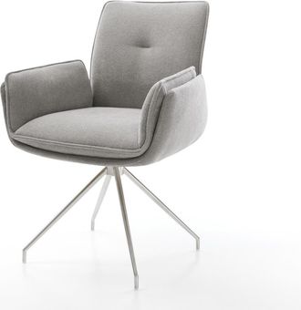 DELIFE Esszimmerstuhl Nela-Flex Strukturstoff Soft Grau Kreuzgestell konisch Edelstahl, Esszimmerst&uuml;hle