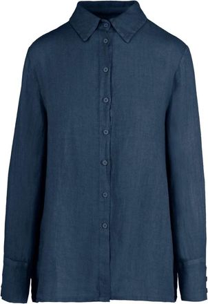Bomboogie Femme, Blouses et Chemises, Bleu, Taille: 44 FR Chemise en lin avec col