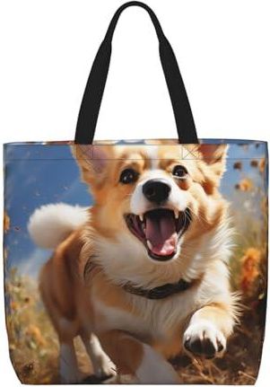 Generic Corgi En Pleine Course Sac Cabas Pliable Sacs De Courses Imperm&eacute;able Sac Fourre Tout Pour Plage Universit&eacute; Quotidienne