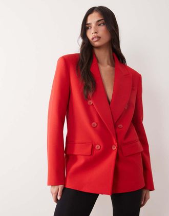 Asos Zweireihiger Blazer in Rot mit betonter Schulterpartie