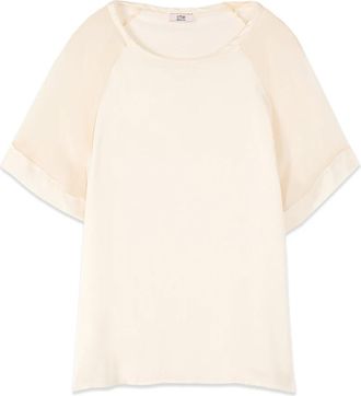 Oltre Femme, Blouses et Chemises, Blanc, Taille: 44 FR Blouse Bicolore &agrave; Manches Courtes