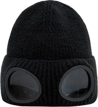 Generic Bonnet daviateur avec lunettes bouffant doux et chaud pour homme/femme Casquette de montre de ski B 58, Noir, taille unique