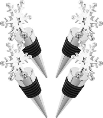 OSALADI Weinverschluss 4 St&uuml;ck Edelstahl Schneeflockenform Flaschenverschluss Vakuum Dichtung f&uuml;r Weinflaschen und Partys Weihnachten