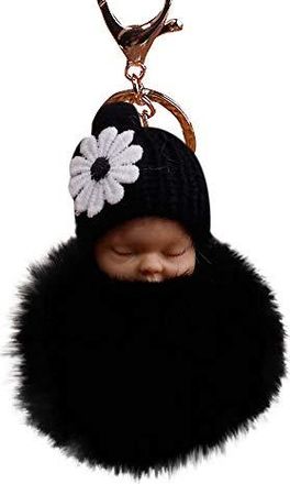 Generic Porte-cl&eacute;s personnalis&eacute; avec pendentif en forme de poup&eacute;e, sac de couchage pour b&eacute;b&eacute; avec pompon, porte-cl&eacute;s mignon pour lartisanat, Noir, taille uniq