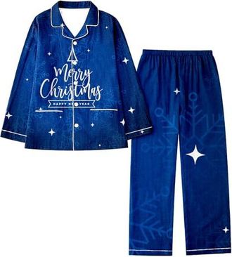 Generic Ensemble de pantalons d&eacute;contract&eacute;s &agrave; manches longues pour femme Motif flocons de neige, noir fonc&eacute;, 3XL