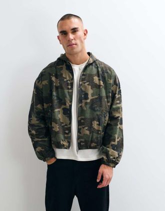 Cernucci veste &agrave; capuche zipp&eacute;e en ripstop camouflage verte