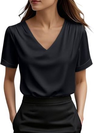 Generic Chemisier Femme Chic et &Eacute;l&eacute;gant Chemisier Satin Chemises et Blouses Mode Tunique Blouse Couleur Unie Vetement Funky Haut D&eacute;contract&eacute; Tshirt Manches Co