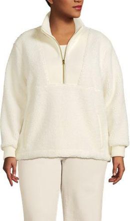 Lands End Teddy-Pullover mit Rei&szlig;verschluss, Damen, Gr&ouml;&szlig;e:48-50 plus, Wei&szlig;, Polyester, by Lands End