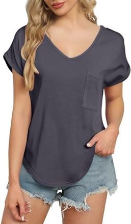 Generic Tee Shirt Femme Grande Taille Occasionnelles Chic Tshirt Top Manche Courte &Eacute;t&eacute; Ample Basique T-Shirt Sport Blanc Col en V Haut Blouse &Agrave; Manche Courte 