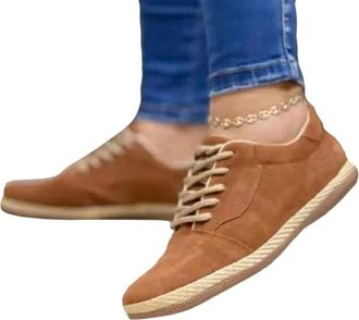 Onsoyours Frauen Lace-Up Casual Schuhe Runde Kopf Sport Schuhe Mode Fr&uuml;hling Herbst Paar Wohnungen Damen Turnschuhe A Braun 36 EU