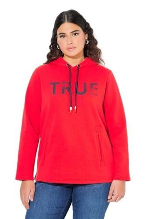 Ulla Popken Femme Grandes Tailles Sweat-Shirt &agrave; Capuche avec Cordon de Serrage, Manches Longues et Poches, Message True Rouge Fluo 46+ 835805520-46+