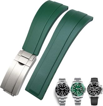 Generic YZCIS 20mm 21mm Gummi-Uhrband für GMT Yacht-Master Oysterflex Silikongurt-Deployment-Schnalle-Armbänder (Farbe: Schwarz ohne Schnalle, Größe: 20 mm)