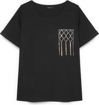 Fiorella Rubino Femme, Tops, Noir, Taille: 42 FR T-shirt en coton avec poche d&eacute;cor&eacute;e