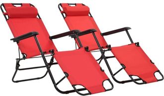 vidaXL Klappbare Sonnenliegen 2 Stk. mit Fußablage Rot Vidaxl