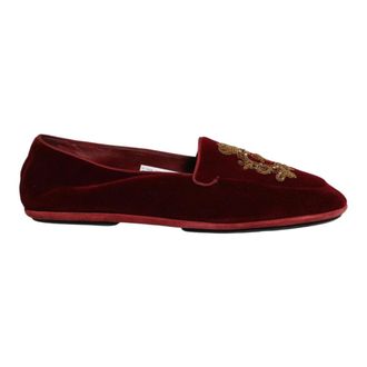 Dolce & Gabbana Velours-Slipper mit Kronenstickerei - - Shoes - Herren - Braun - 44 EU