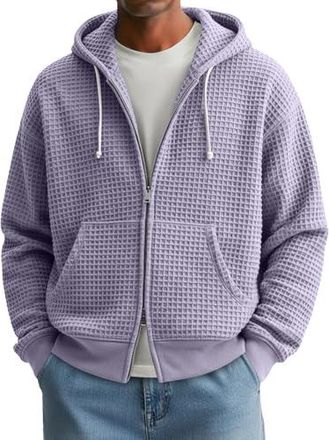 Generic Sweat &agrave; capuche zipp&eacute; pour homme, sweat &agrave; capuche en polaire gaufr&eacute;, tendance et confortable, polyvalent et d&eacute;contract&eacute;, veste &agrave; capuche l&eacute;g&egrave;re de qua