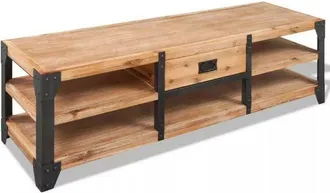 Les Tendances Meuble TV 2 &eacute;tag&egrave;res 1 tiroir acacia clair et m&eacute;tal noir Aqua