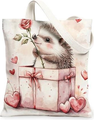 Generic Sac fourre-tout en toile motif h&eacute;risson pour faire du shopping 33 x 38,1 cm, cadeau amusant pour la Saint-Valentin, sac d&eacute;picerie r&eacute;utilisable, sac d&eacute;