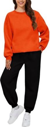 Generic Survêtement 2 pièces pour femme - Tendance britannique - Streetwear Y2K - Couleur pure - Automne et hiver - Survêtement décontracté à col rond - Panta