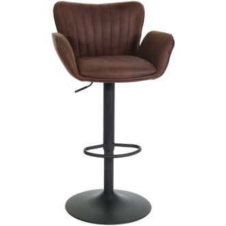Hhg Jamais utilis&eacute;] Tabouret de bar HHG 098, chaise de bar pivotante, avec accoudoirs repose-pieds pivotant tissu/textile fer mvg, brun fonc&eacute; pied noir