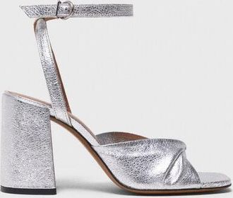 Maje Absatzsandalen Aus Metallicleder - Silbern - Maje