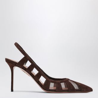 Aquazzura Screen Slingback-Pumps aus Veloursleder in Espresso