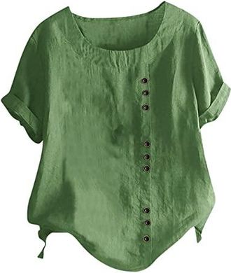 Generic T-shirt pour femme - Col rond - Manches courtes - Mode - Fleurs - Chemisier pour femme, Vert arm&eacute;e., XXL