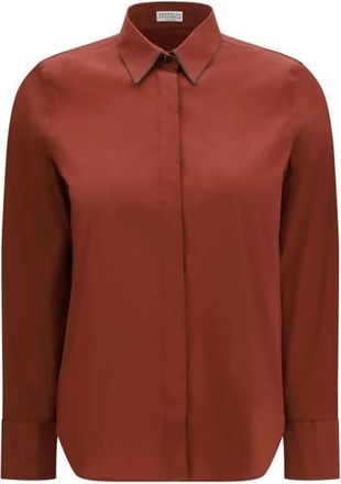Brunello Cucinelli Femme, Blouses et Chemises, Brun, Taille: 44 FR Chemise en coton imprim&eacute;