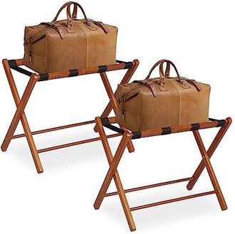 Relaxdays Kofferst&auml;nder Holz, 2er Set, klappbare Gep&auml;ckablage, HxBxT: 54 x 66 x 48 cm, Kofferaufbewahrung Hotel, Natur