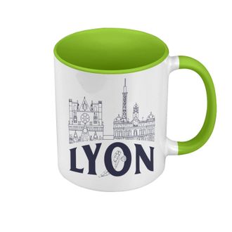 Fabulous Tasse Farbe Premium Gr&uuml;n - Lyon Minimalist France Ville Ost Culture - Tasse mit Henkel und farbigem Innenfutter