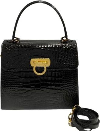 Ferragamo Sac &agrave; main 2 anses pr&eacute;-poss&eacute;d&eacute; en cuir de crocodile - Femme - Pre-owned - Noir - Taille: ONE Size