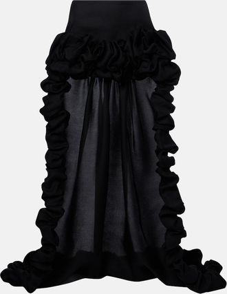 Saint Laurent Mini-jupe asym&eacute;trique en soie &agrave; volants