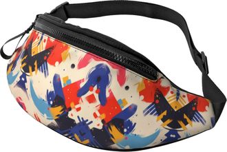 Generic Mode Bauchtasche Roter Blauer Druck Schultertaschen Bauchtasche H&uuml;fttaschen F&uuml;r Fitness Radfahren Herren 14X35Cm