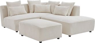 Vente-Unique Ecksofa mit Ottomane rechts mit Hocker aus beigem Cord MECODI