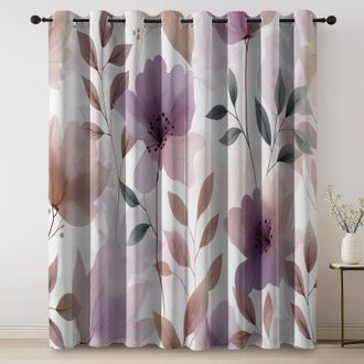 Generic Blickdichte Vorh&auml;nge f&uuml;r Wohnzimmer 2 St&uuml;ck H183&times;B117 cm, Aquarell Blumen Bl&auml;tter Farbverlauf Bedruckte Vorh&auml;nge mit &Ouml;sen K&auml;lteschutz Schallschutz The