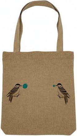 Fabulous Sac Shopping Tote Bag Aspect Lin - Petits Oiseaux Ray&eacute;s Font des Bulles Humour Nature Dessin Animaux - Sac de Courses Toile Epaisse 360g Beige Naturel