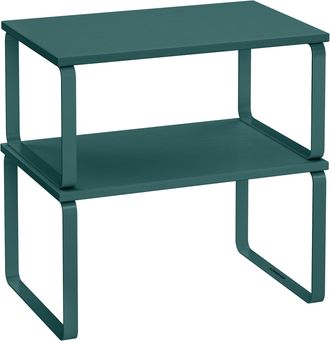 Songmics Gew&uuml;rzregal, 2er Set K&uuml;chen-Organizer, K&uuml;chenregal, Schrank-Organizer K&uuml;che, erweiterbar, kleines Regal, stapelbar, Metall und Holzwerkstoff, efeugr&uuml;n