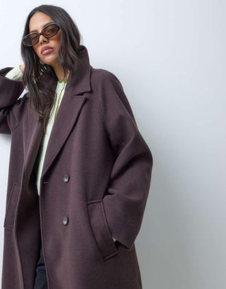 Asos manteau long crois&eacute; couleur prune chocolat-Marron